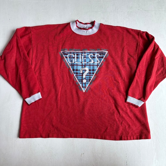 Vintage | Tops | Vintage Guess Red 988 Big Logo Sweatshirt | Poshmark